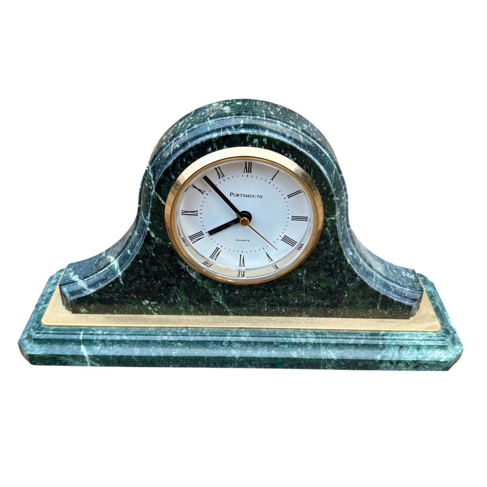 Vintage Green Marble Quartz Portsmouth Clock with Roman Numerals Brass ...