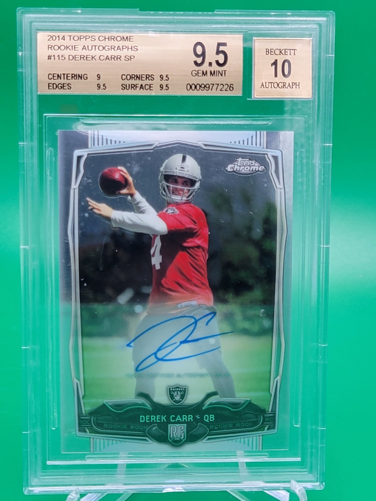 Derek Carr 2014 Topps Chrome Rookie Autograph 115 SP BGS 9.5 Gem Mint ...
