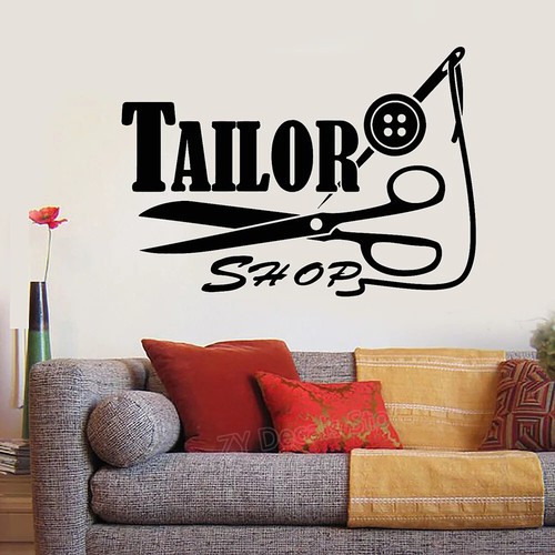 Tailor Shop Logo Sign Decal Wall Sticker Threads Needle Scissors ...