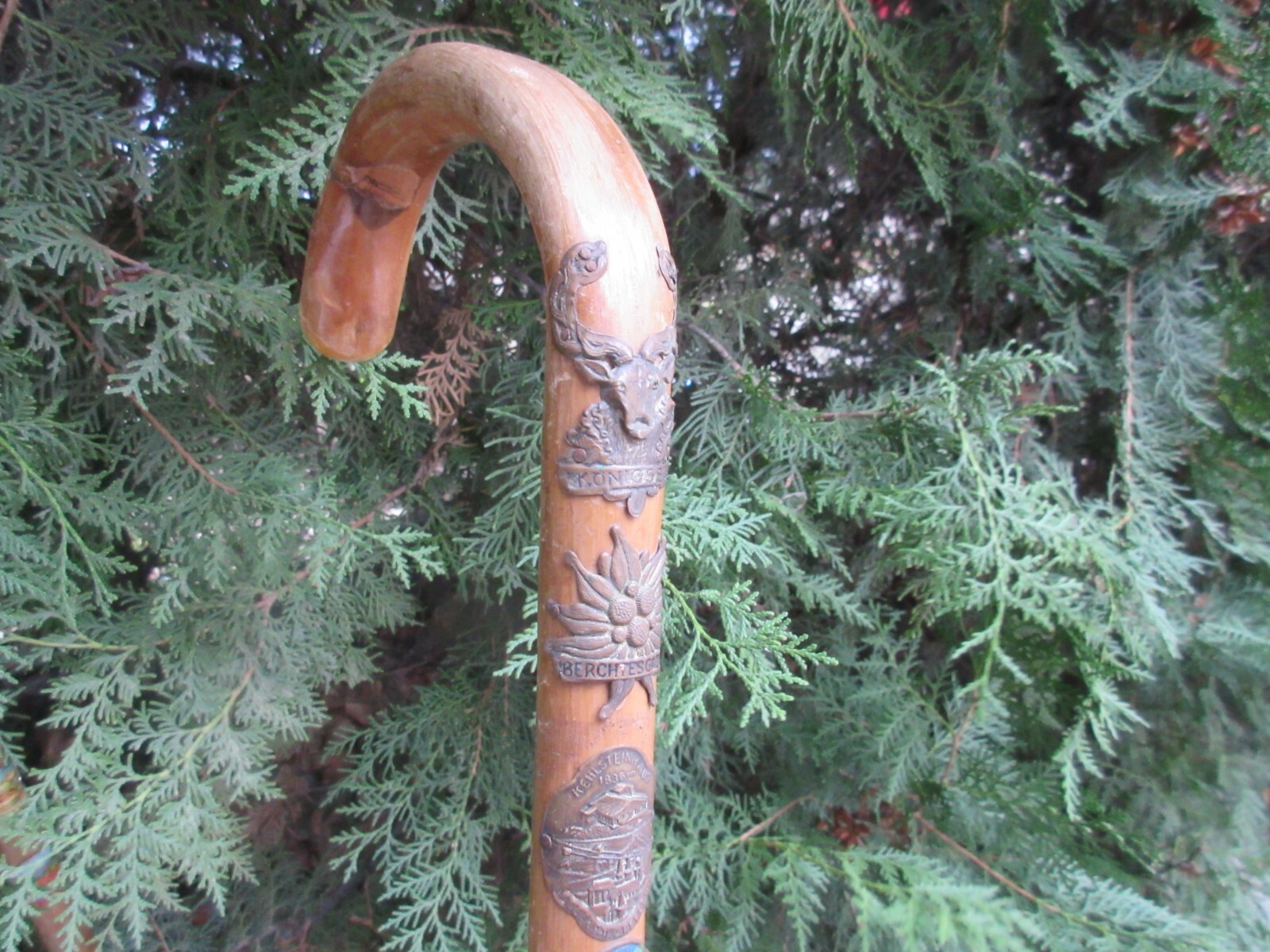 VTG TWO GERMAN TRAVEL WALKING HIKING STICK CANE WITH BADGES MEDALS ...