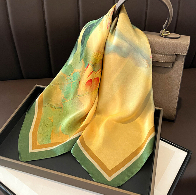 100% Silk Mulberry 27" square Scarf Women neckerchief Wrap floral silk ...