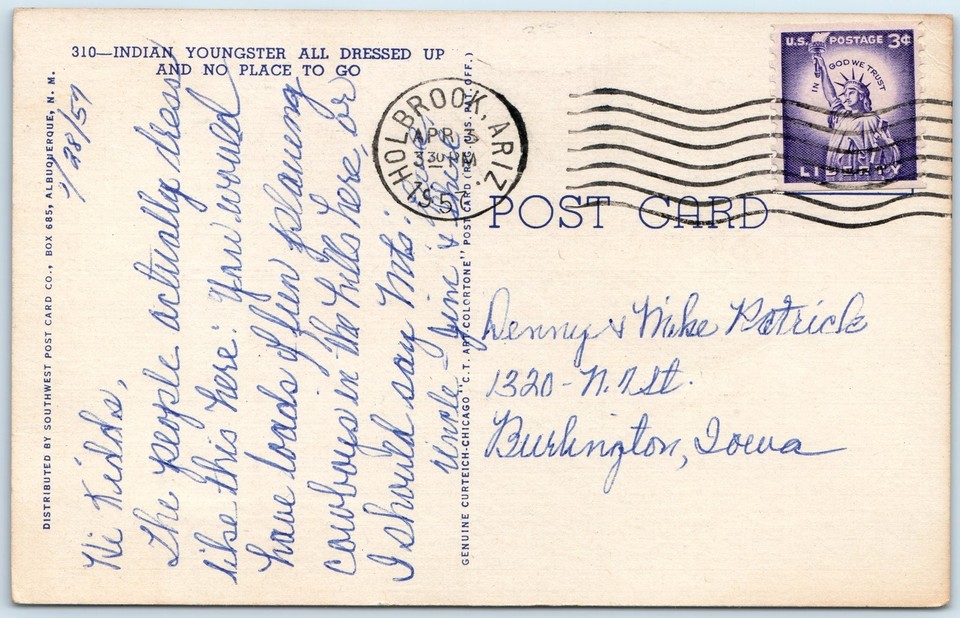 c1940s Native American Child Linen Postcard Indian Dress Headdress ...