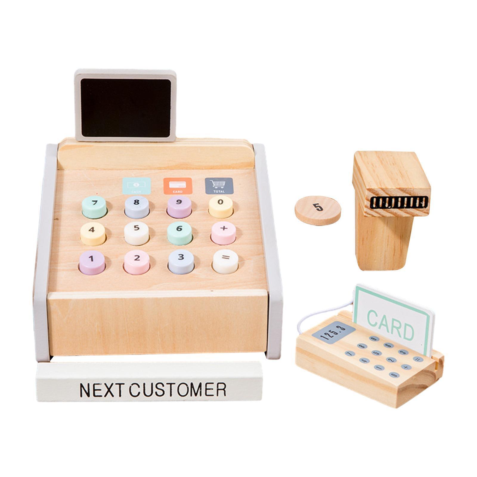 Wooden Cash Register Set Pretend Play for Birthday Gift Girls Boys Kids ...