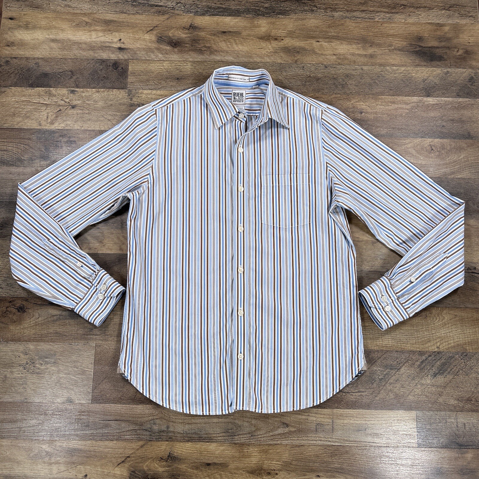 Ruehl No 925 Shirt Mens Large Blue Striped Long Sleeve Button Up Dress ...