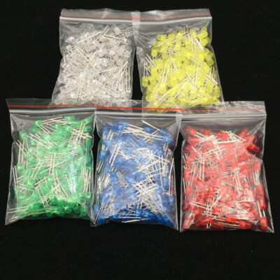 10 100 1000pcs 5mm diode 2pin Round white/red/blue/green/yellow LED ...
