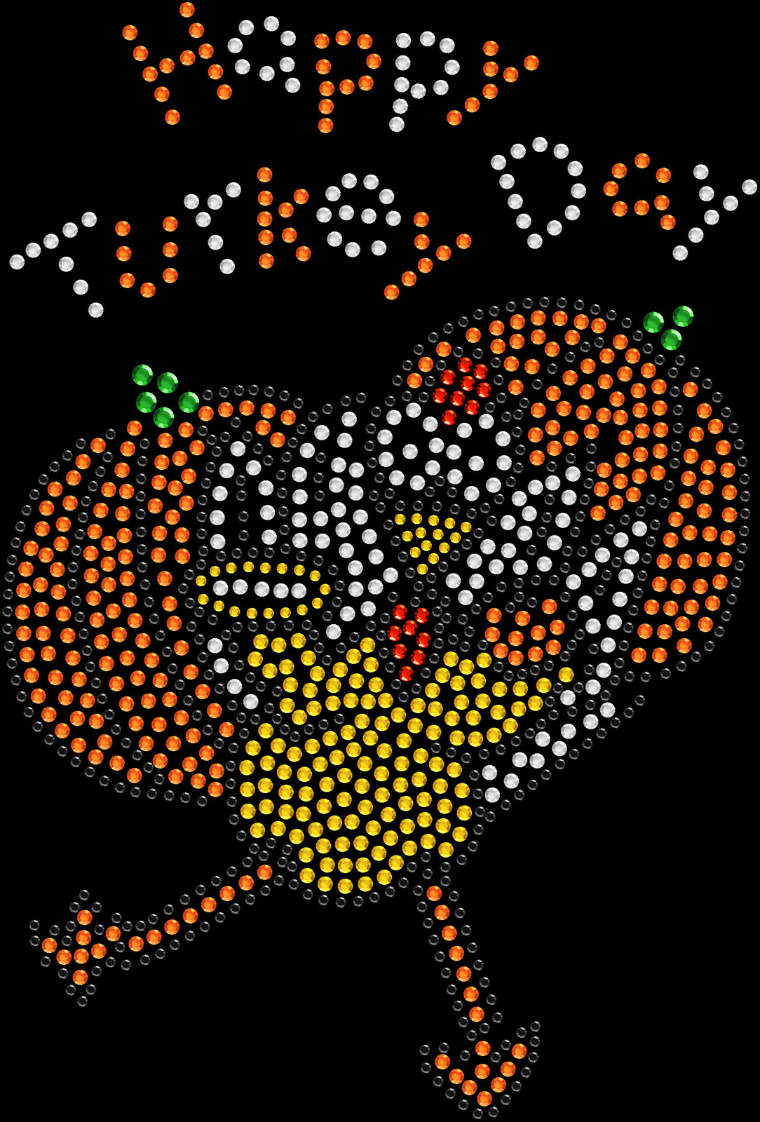 Rhinestone Bling Sparkle Iron On Transfer DIY Thanksgiving Happy Turkey ...