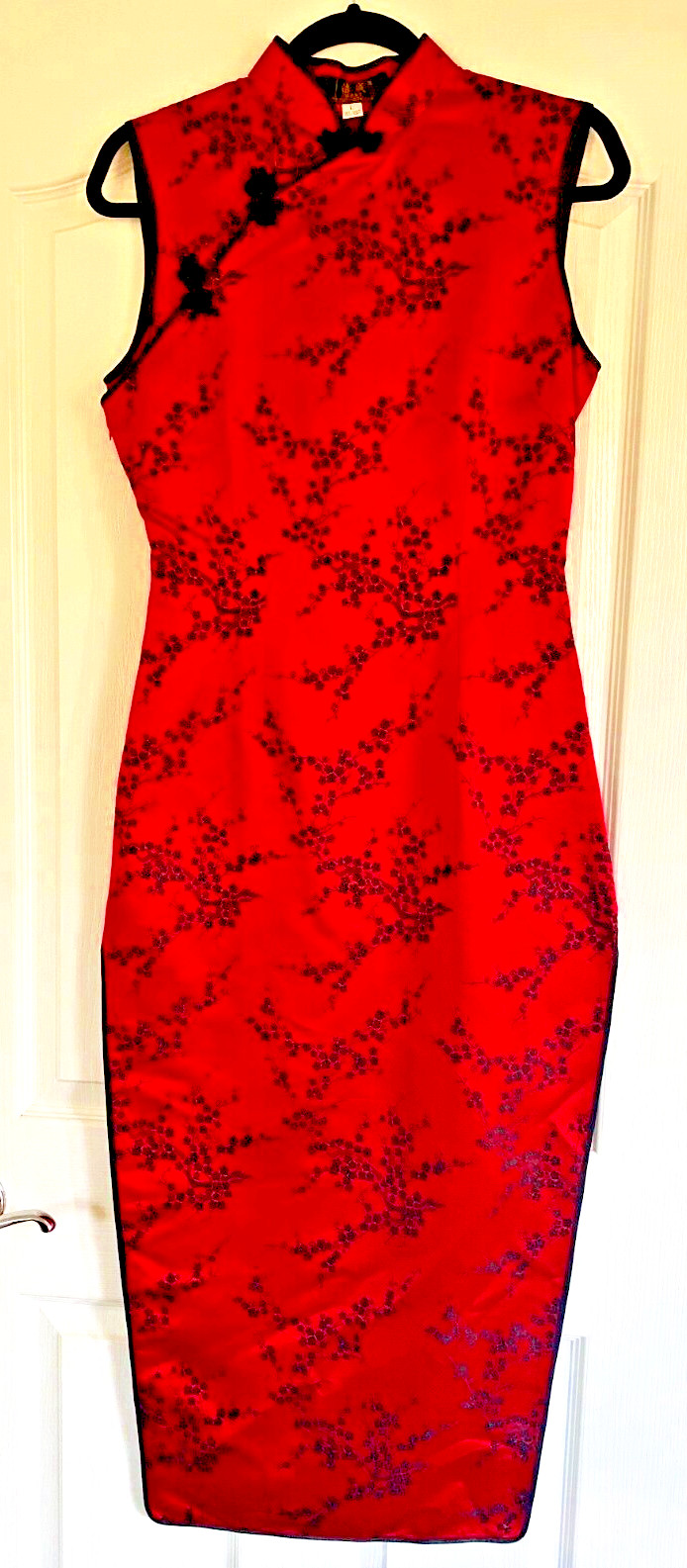 Vintage 1980s Chinese Brocade Cheongsam Dress Red/Bla… - Gem