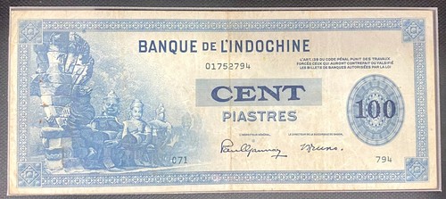 [47850075] French Indochina P-78 100 piastre ND 1945 Banknote | eBay