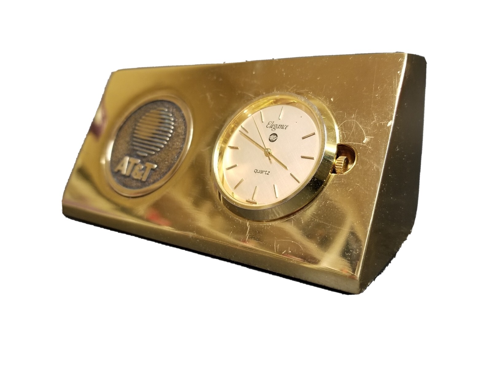 BTS SPECIATIES SOLID BRASS Vtg AT&T Desk clock/watch - Gem