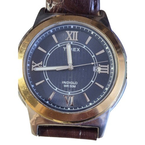 Timex Men Indiglo Black Dial New Battery Genuine Timex Embossed Leather ...