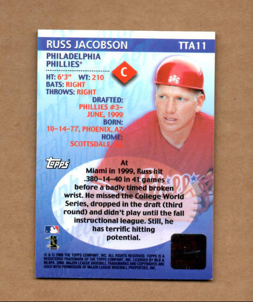 2000 Topps Traded Autographs #TTA11 Russ Jacobson auto Philadelphia ...