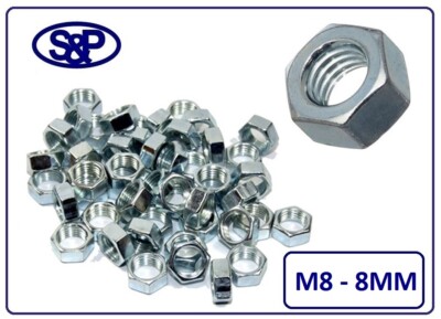 M8 (8MM - 8mm) STEEL HEX FULL NUT ZINC PLATED M8 THREAD VARIOUS QTY'S ...
