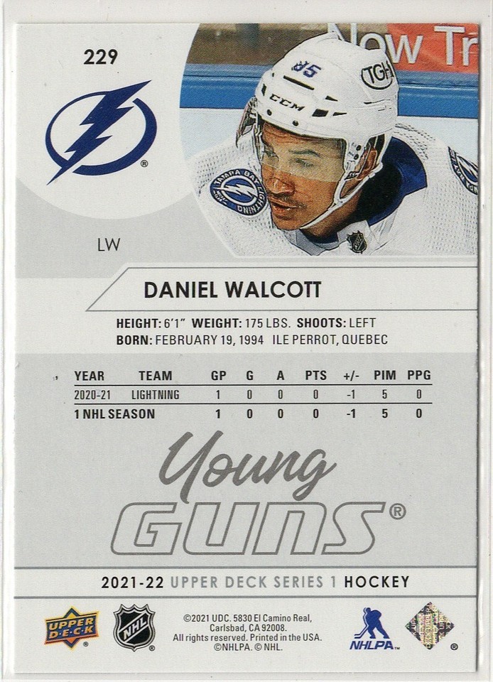 2021/22 UD Series 1 Young Guns #229 Daniel Walcott Lightning | eBay