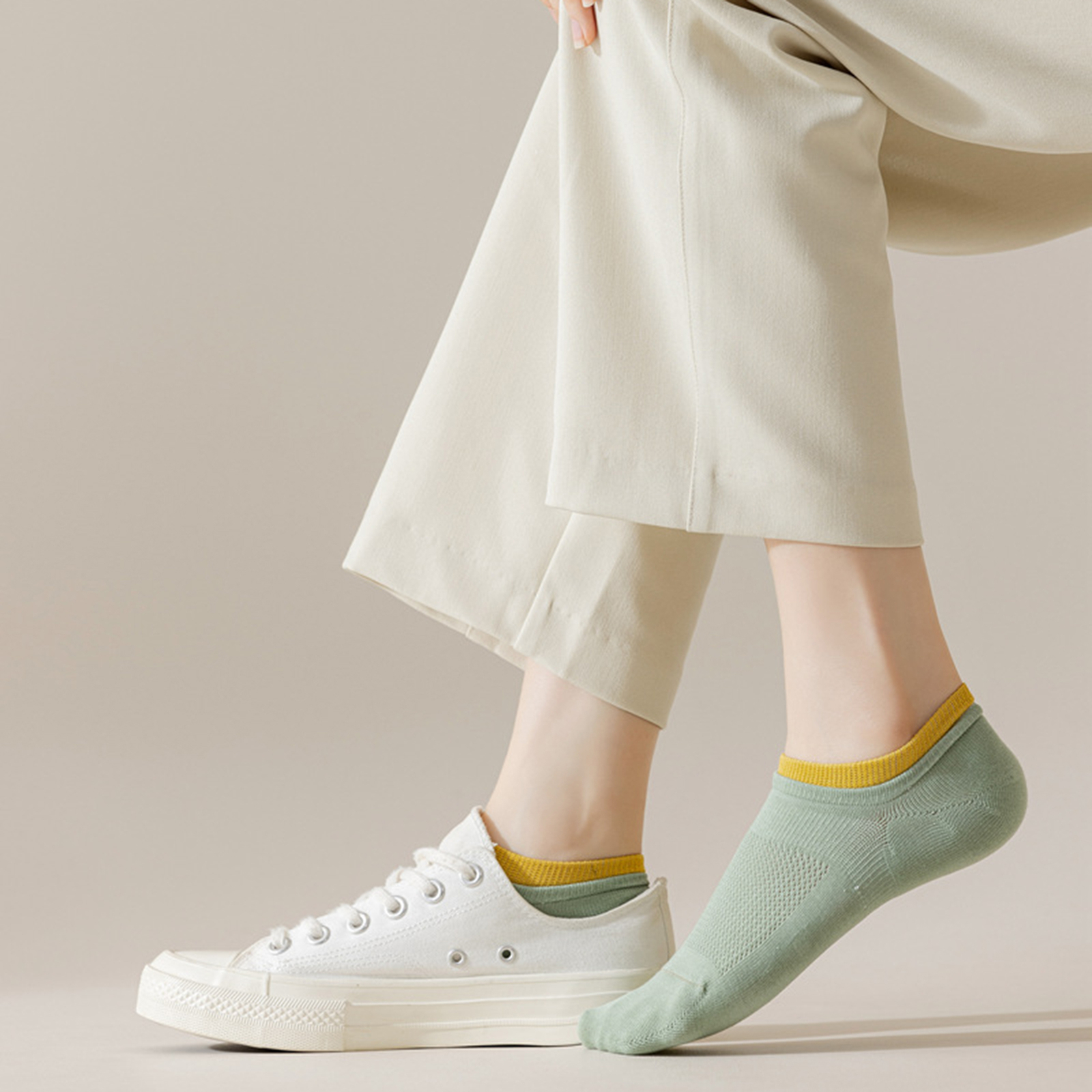 1 Pair Girl Socks Ribbed Trim Moisture Wicking Female Two Tone Ankle ...