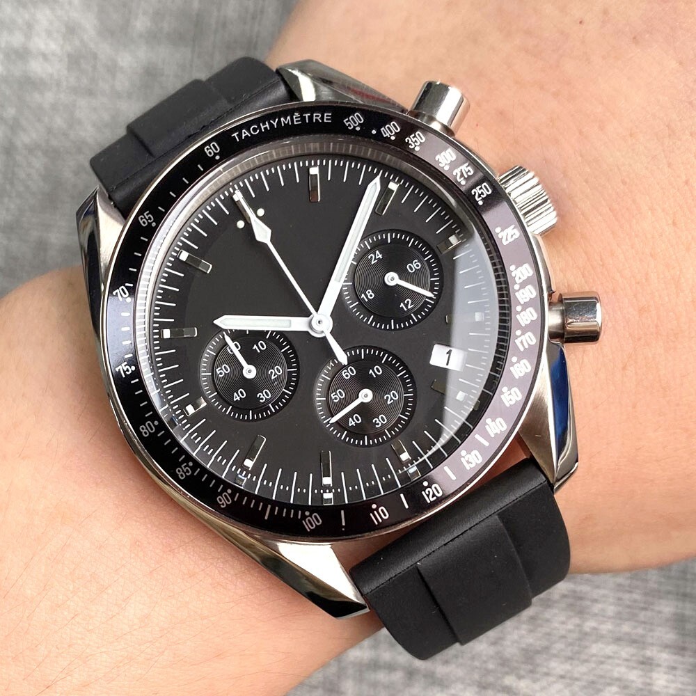 40mm Black Sterile dial Vk63 Multifunction Full Chronograph Quartz ...