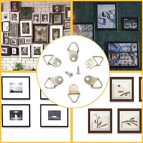 100 Pcs D-Ring Triangle Hooks with Screws for Hanging Picture Artwork ...