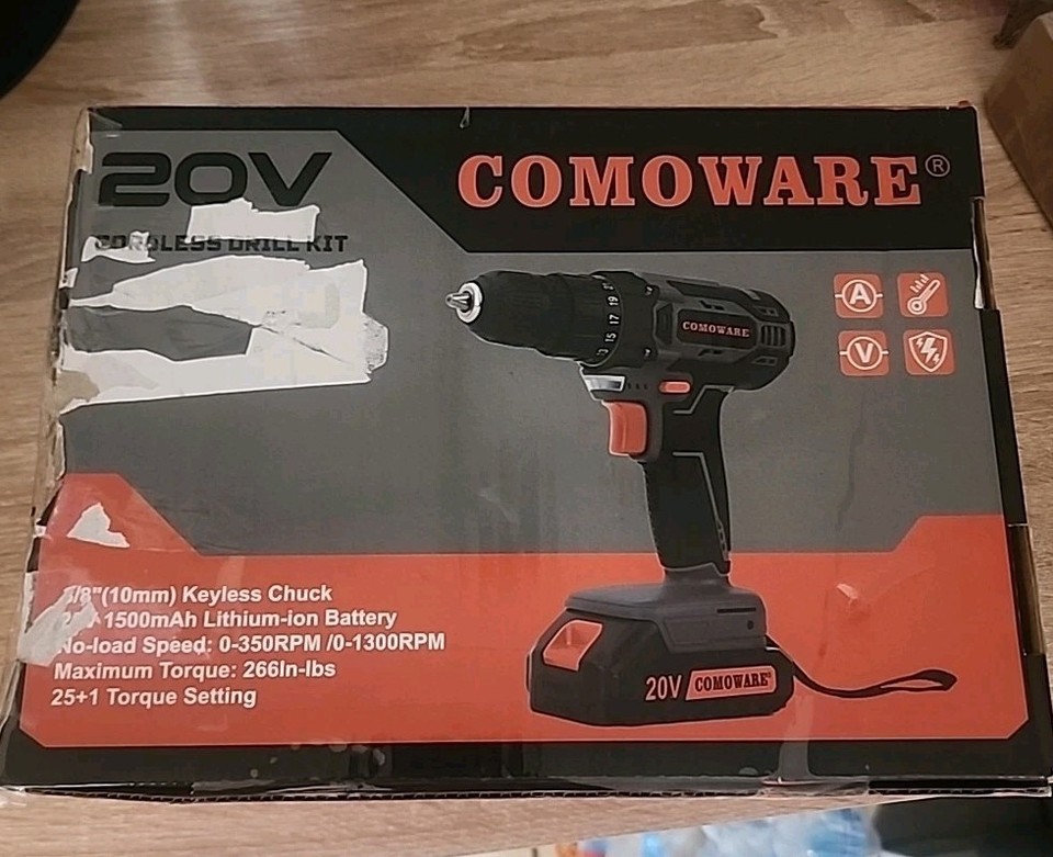 Cordless Drill Set 20V COMOWARE 3/8" Chuck, 25+1 Torque, 1 Battery ...