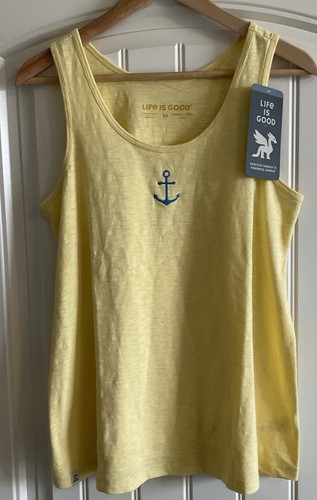 Women’s Life Is Good Tank Top Yellow With Blue Anchor Size M NWT | eBay