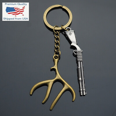 Hunting Rifle & Deer Antler Themed Black Shotgun Keychain Key Ring ...