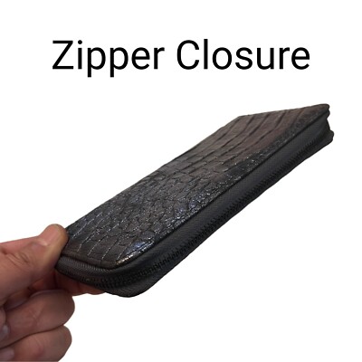 Crocodile Embossed Pewter Color Zipper Wallet | eBay