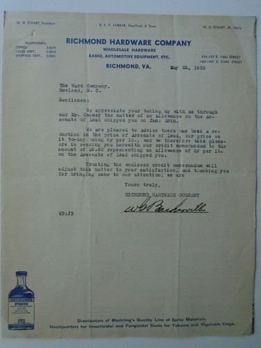 Letterhead Richmond HARDWARE COMPANY Letter with two page Ad. in color ...