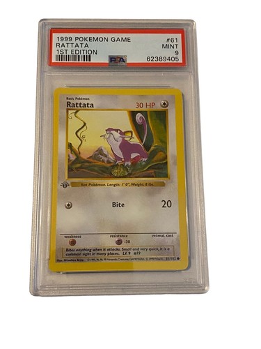 PSA 9 MINT Rattata Base Set Gray 1st Edition Shadowless Pokemon Card 61 ...
