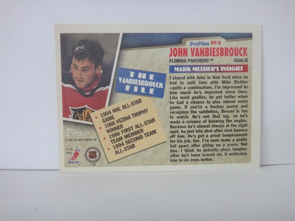 1995-96 Topps Profiles John Vanbiesbrouck #PF-9 | eBay