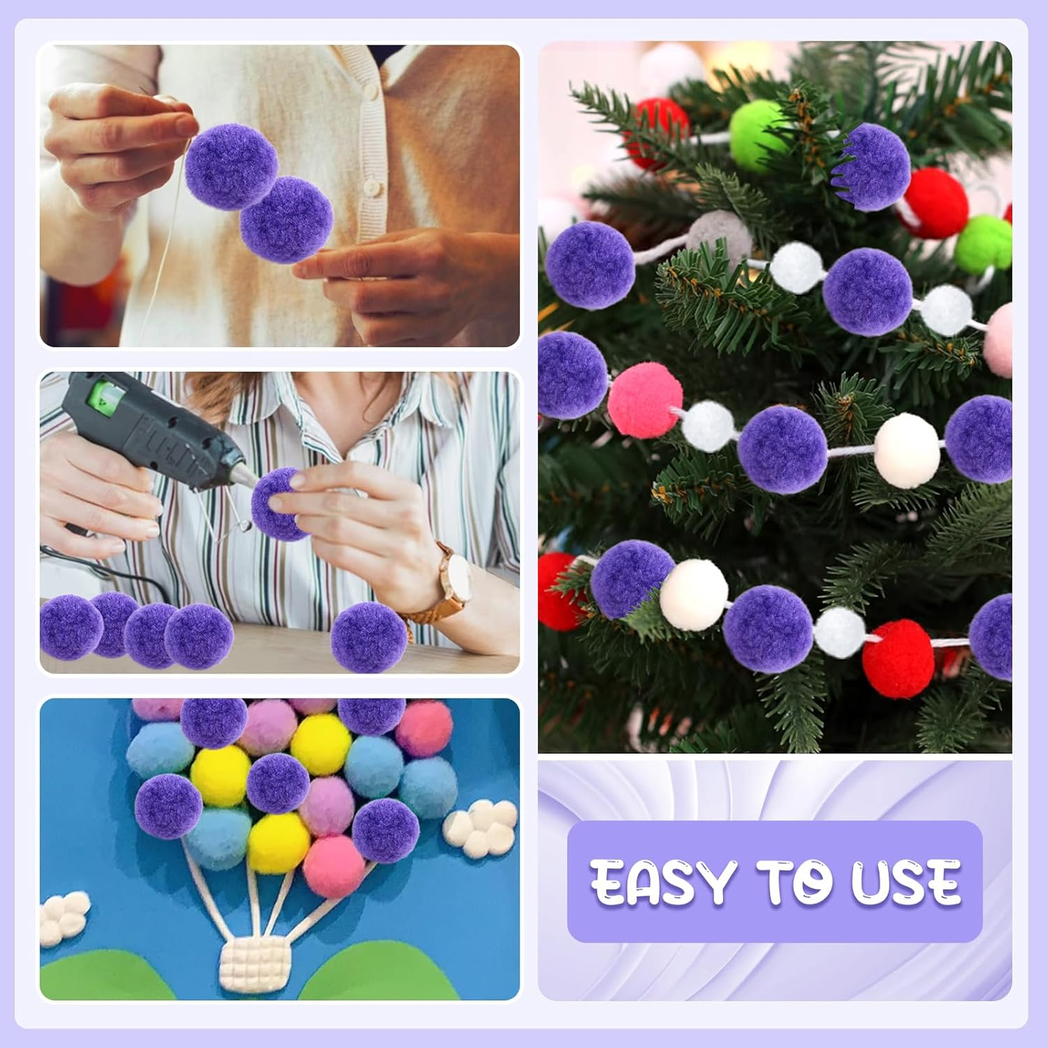 30Pcs Large Pom Poms 2 Inch Purple Craft Fuzzy Pompoms Balls for DIY ...