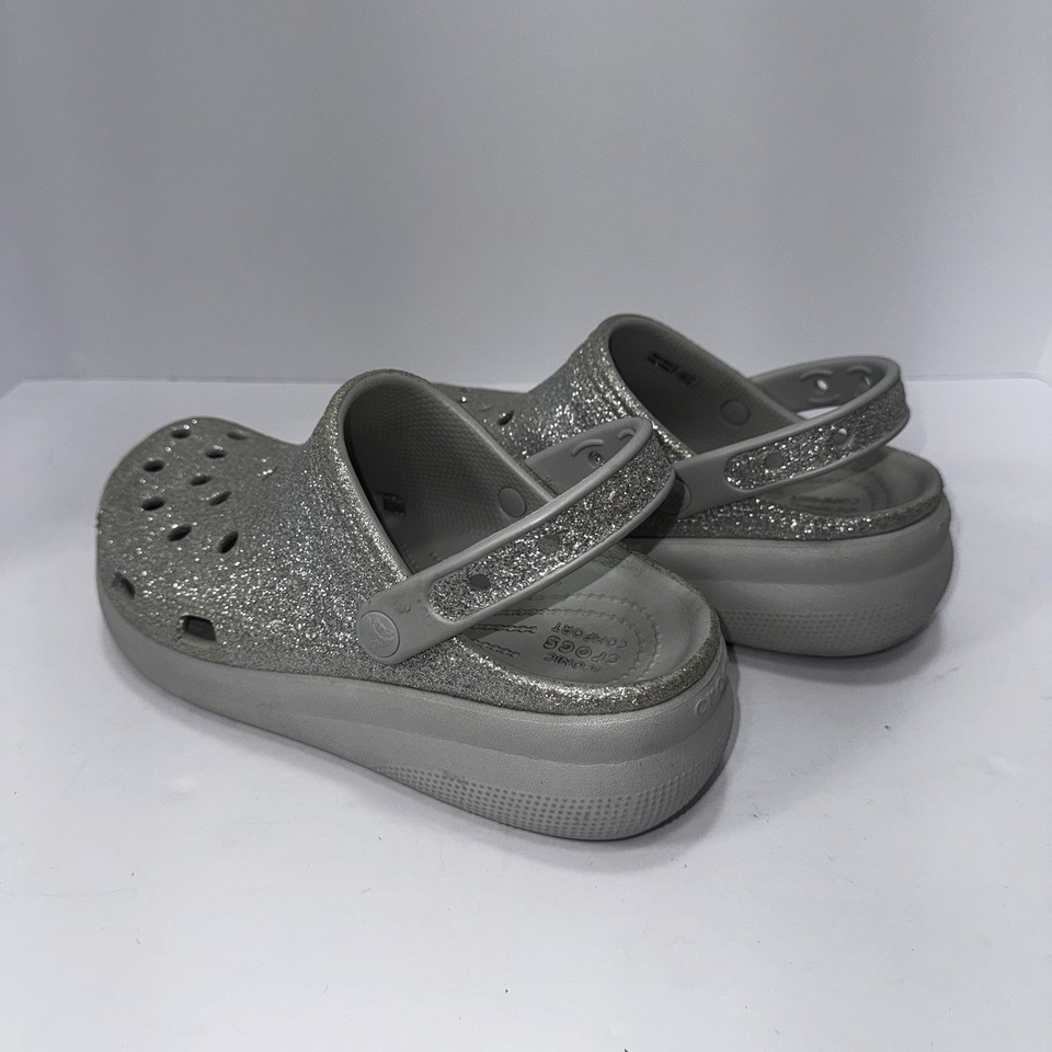 Crocs Iconic Platform Clog J6 Comfort Silver Glitter | eBay