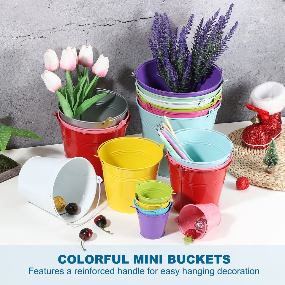 6 Pcs 5.9"x5.1" Small Metal Buckets with Handle Mini Galvanized Bucket ...