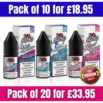 IVG E-Liquid 50/50 Vape Premium E-Cig Vape Juice | 10-Pack | 3mg 6mg ...
