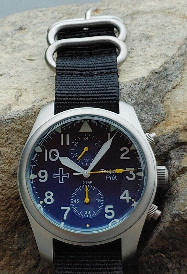 Toujours Pret GMT military field watch. Blasted stainless steel - Blue ...