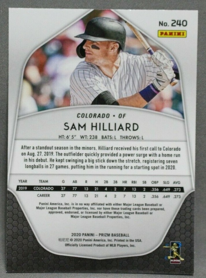 2020 Panini Prizm Sam Hilliard Rookie Baseball Card #240 | eBay