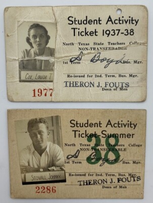 1930s Student Activity Cards North Texas State Teachers College UNT ...
