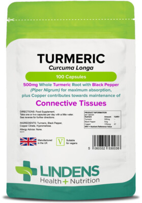 Lindens Turmeric Whole Root Extract 500mg Capsules Curcumin Rich ...