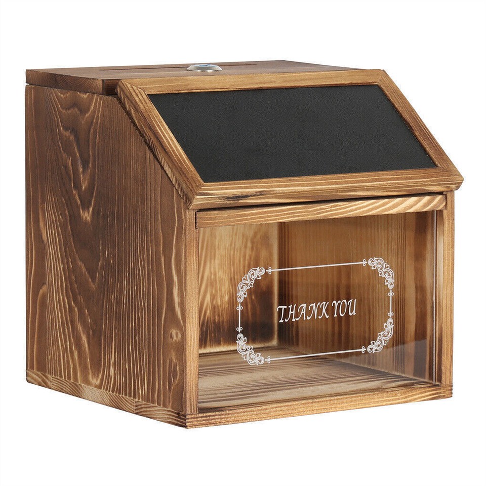 Rustic Solid Burnt Wood Suggestion Box Donation Tip Collector with ...