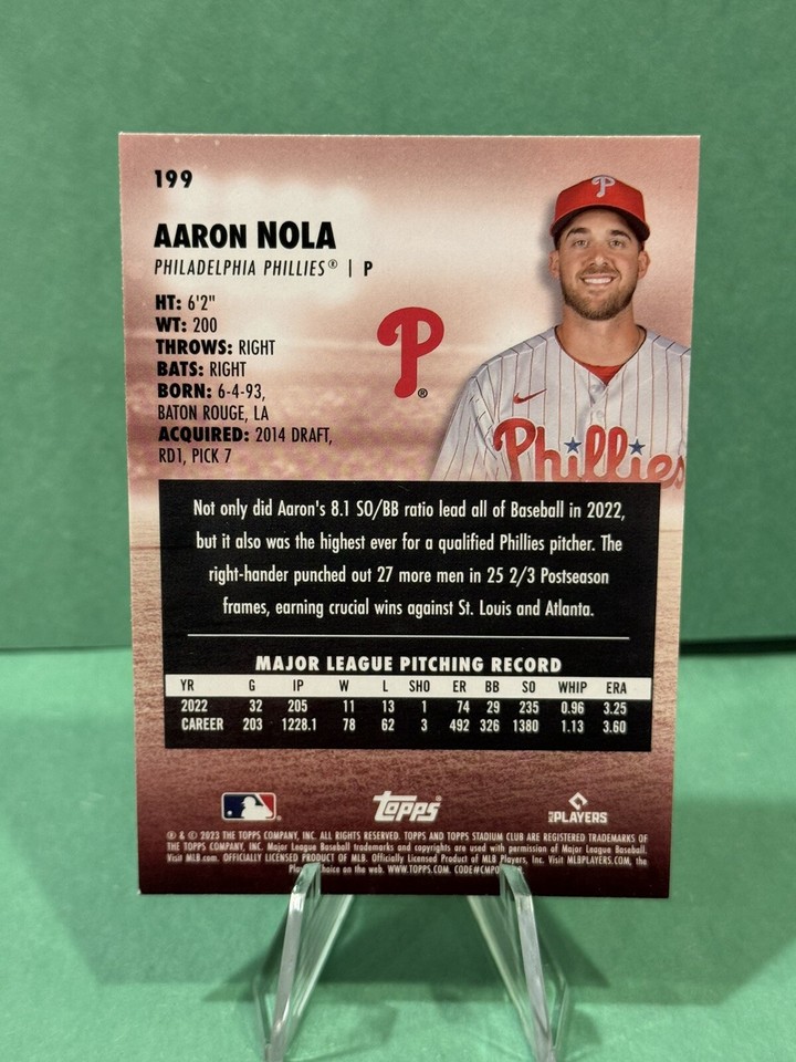 Aaron Nola - 2023 Topps Stadium Club Sepia Parallel #199 Philadelphia ...