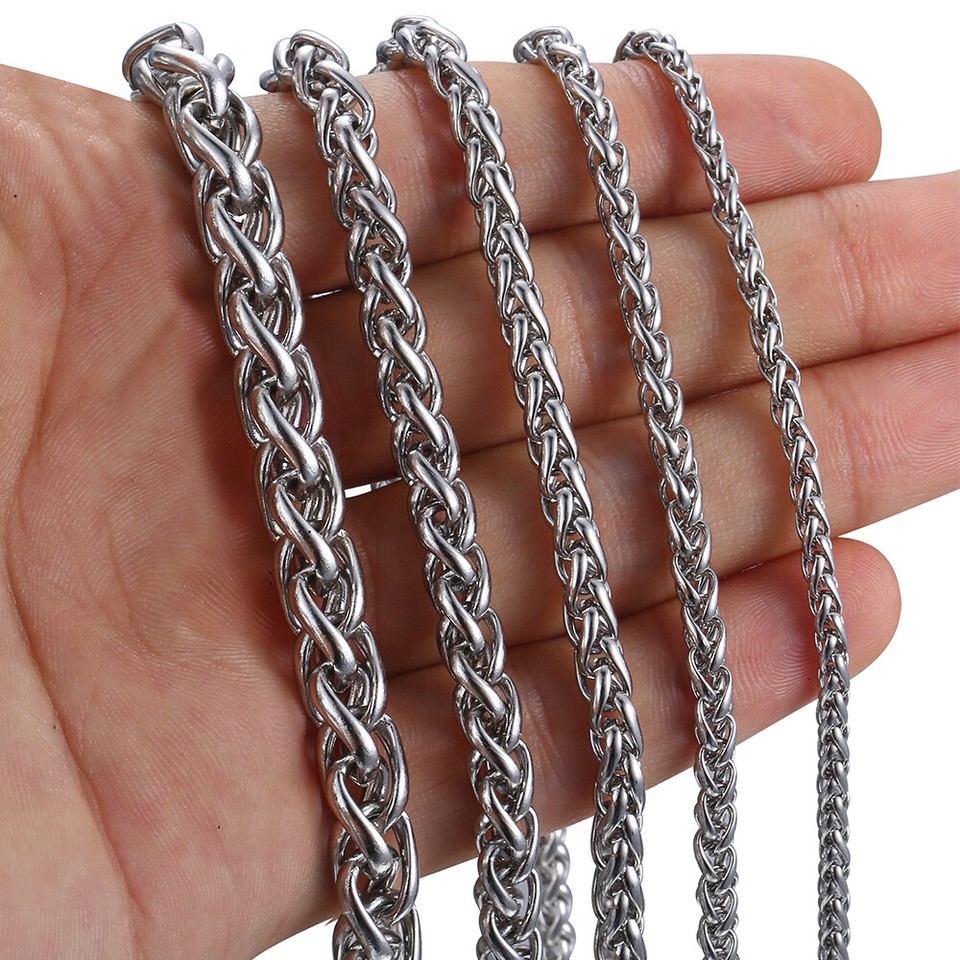 3/4/5/6/8mm Braided Wheat Chain Silver 316L Stainless Steel Men Women ...