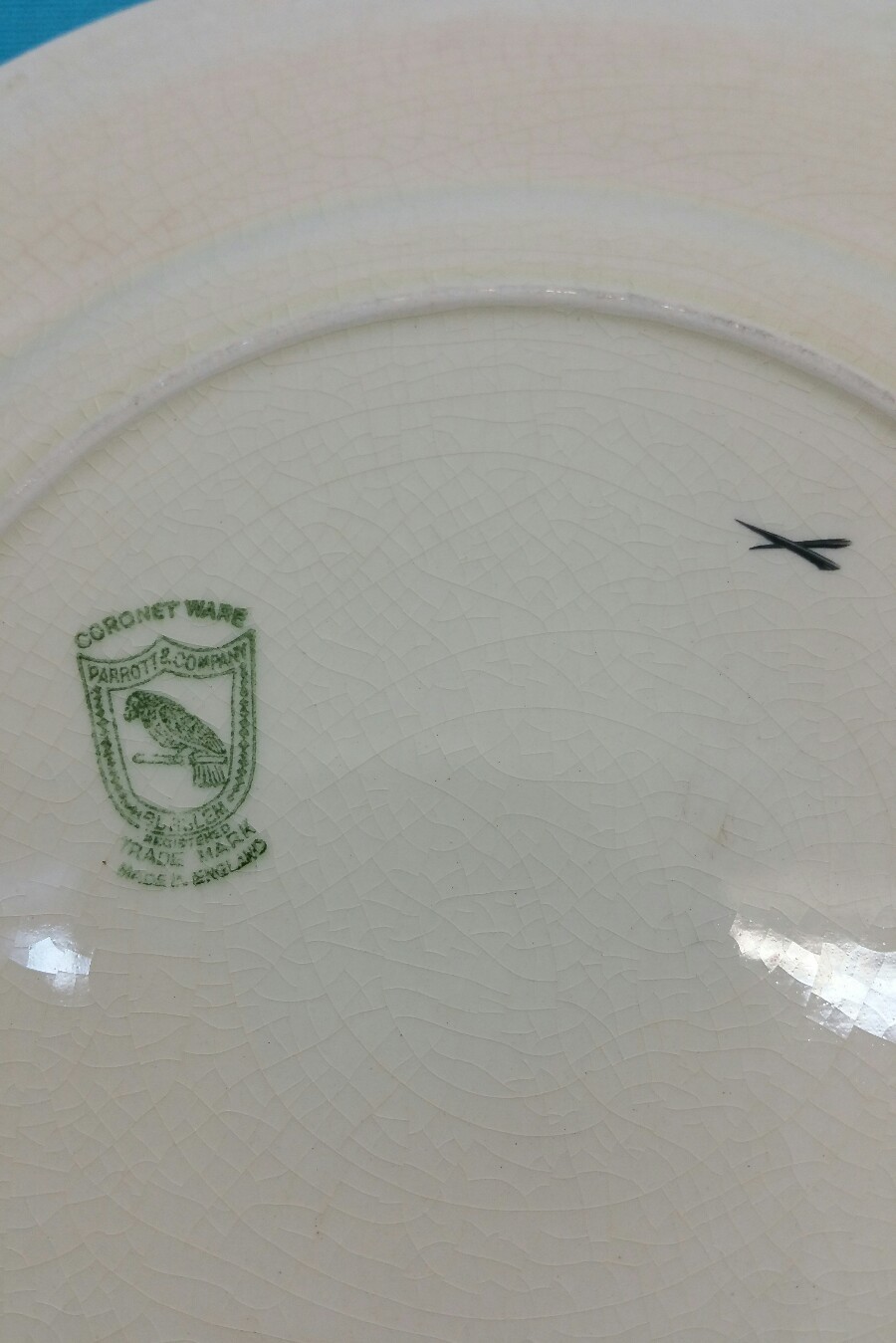 ANTIQUE CORONET WARE PARROTT & CO. BURSLEM HAND PAINTED ROUND PLATE 9 1 ...