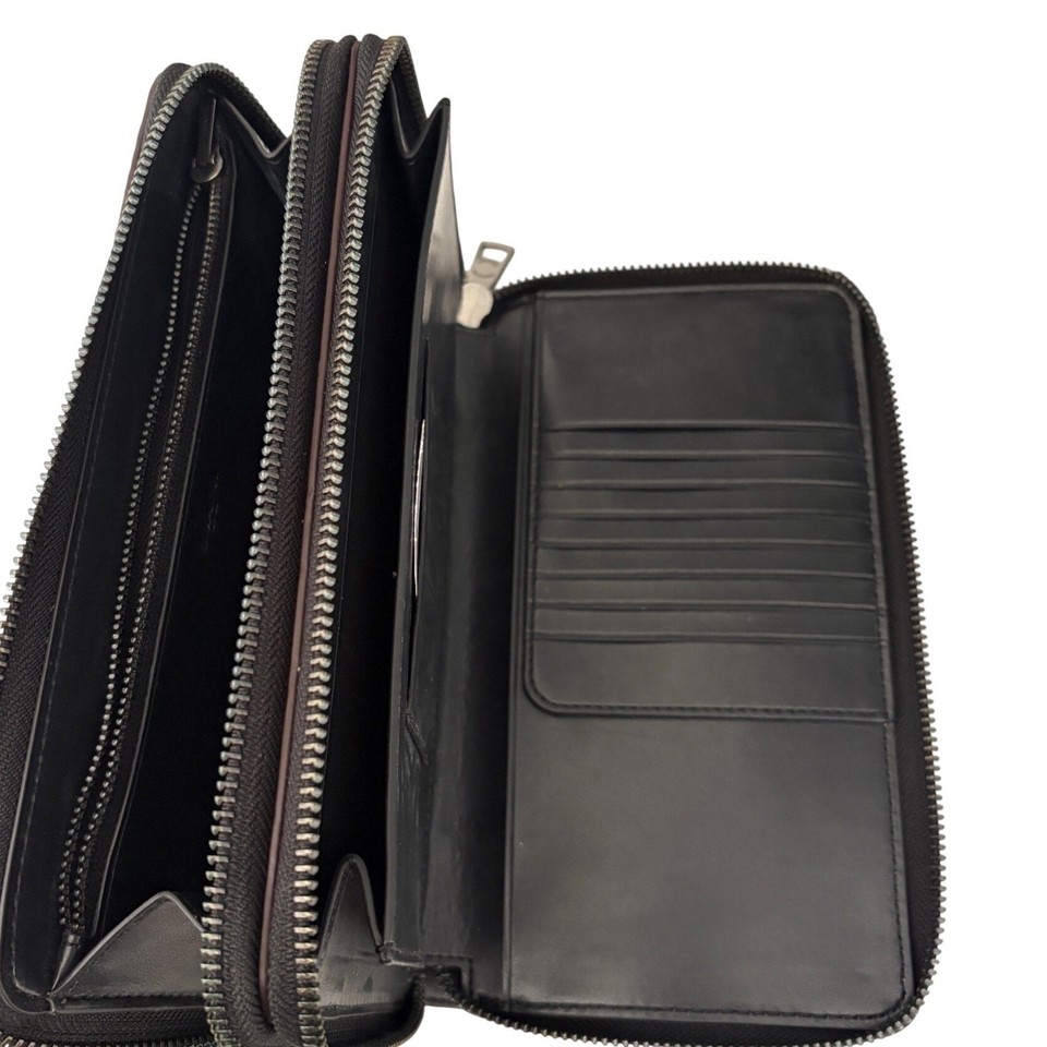 Coach Black Leather Double Zip Travel Organizer Wallet Wristlet EB7104 ...