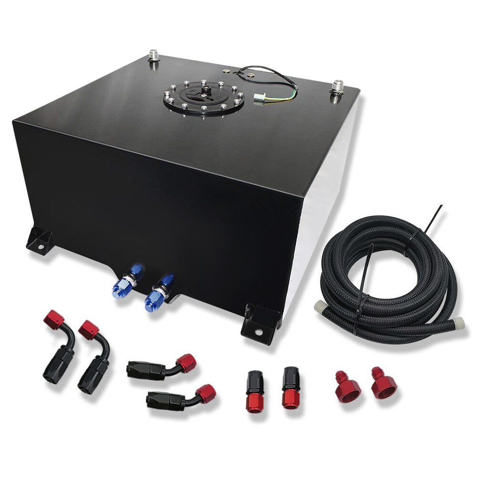10-20 Gallon Black Aluminum Fuel Cell Tank+Cap+Level Sender+Fuel Line ...