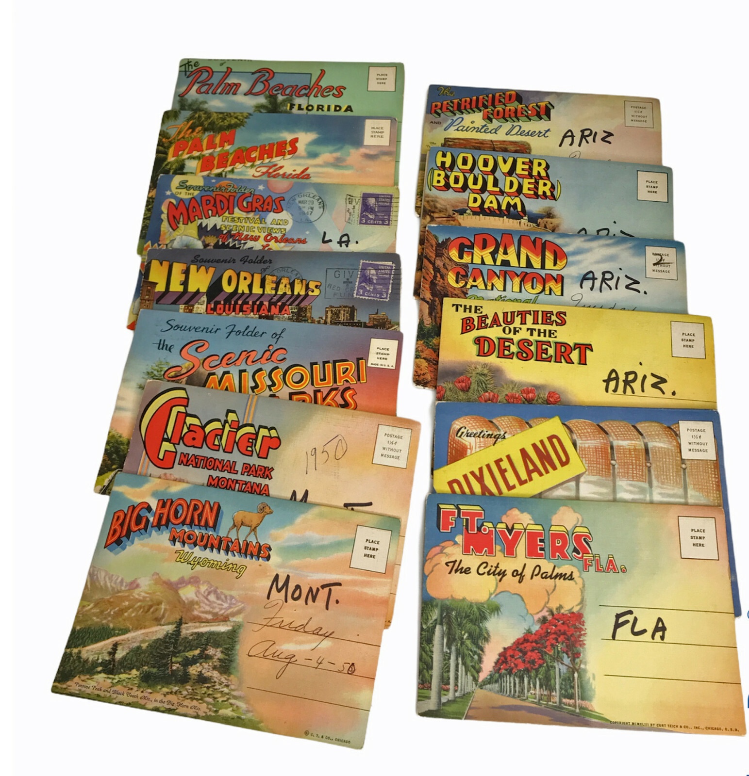 Vintage Postcard Folders Lot of 40 US States Various Primarily 1950's ...
