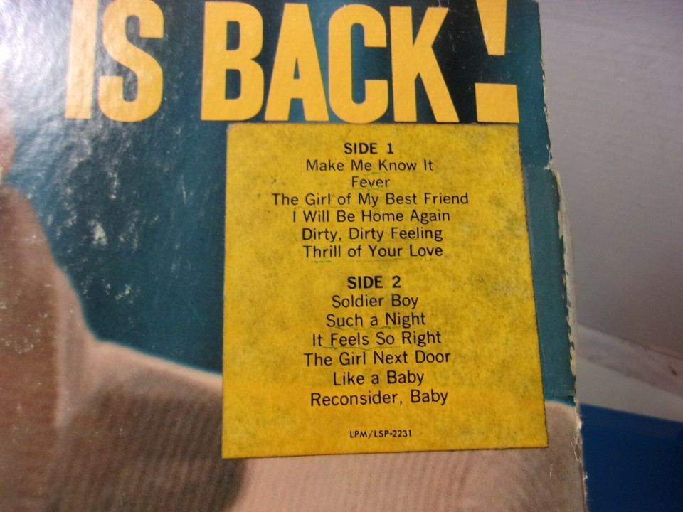 Elvis Presley Elvis Is Back Vinyl Record RCA Victor ‎LPM 2231 1960 ...