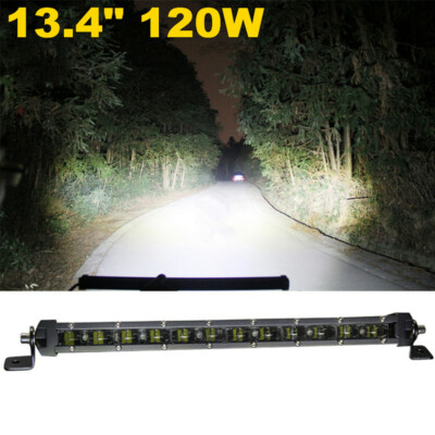 13.4" Slim LED 6500K Xenon White 120W Car Spot Beam Light Work Lamp Bar ...