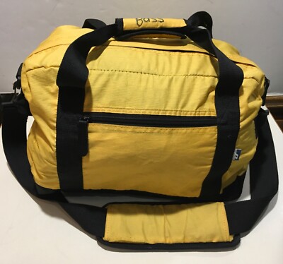 15" Duffel Bag yellow Rip Stop Nylon 2 Outside Pockets Strong Shoulder ...