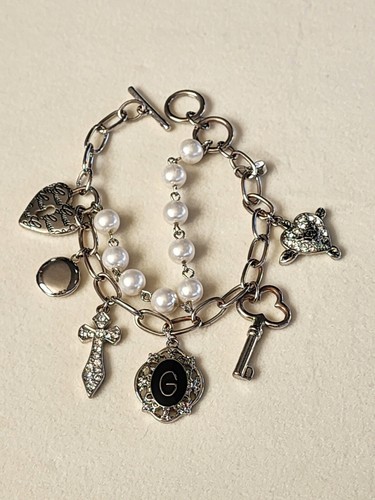 35 Yr GUESS Charm Bracelet Tiny Locket Cross Lock Key Crystal Heart ...