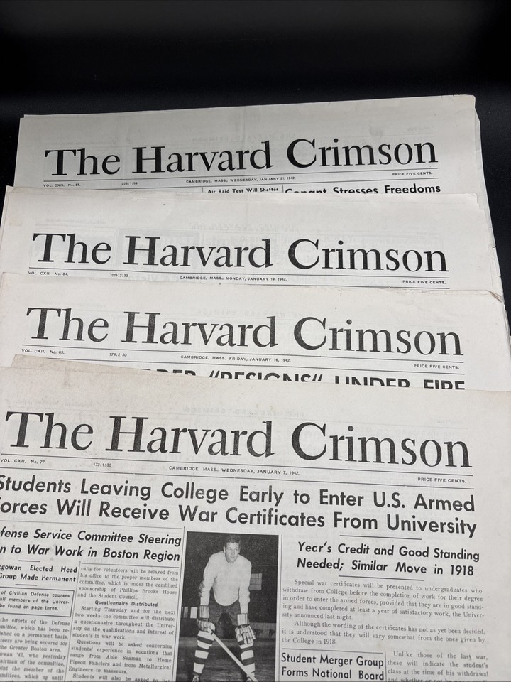 22-1942 The Harvard Crimson Harvard University School Newspaper WW2 | eBay