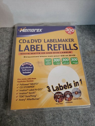 MEMOREX CD&DVD Label-Maker 300 White Matte Refills+Spine+Multi Use ...