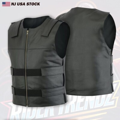 Bulletproof Style Leather Motorcycle Vest For Clubs | eBay