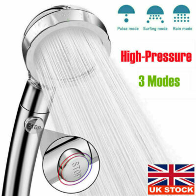 High Pressure bath Shower Head 3 mode large Chrome handset heads water ...